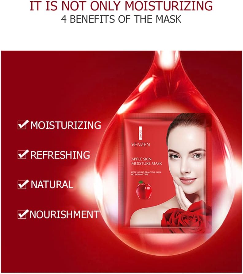 VENZEN Red Apple Skin Moisture Face Mask Hyaluronic Acid Facial ...