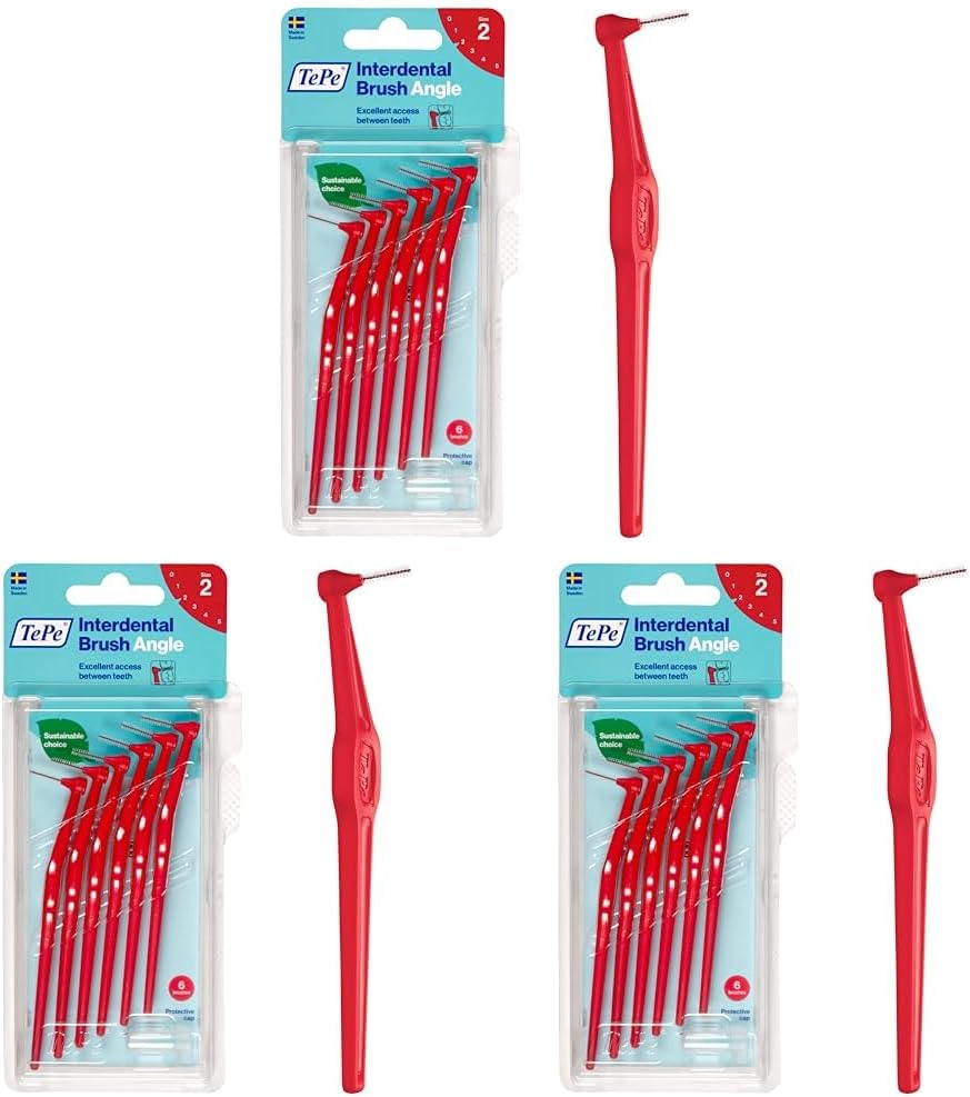 TePe Angle Red Interdental Brushes (0.5mm - Size 2) / Easy and Simple ...