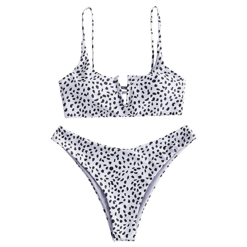 Wishly | ZAFUL Women's Leopard Bikini Set V Wired Animal Print Ribbed ...