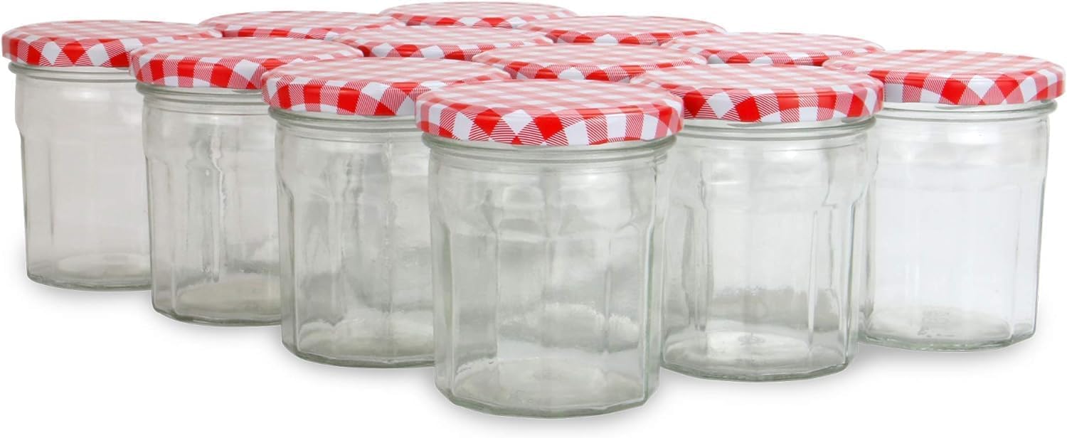 Jam Jars Wide Mouth Glass 324ml | Set of 12 Preserve Pots with Lids ...