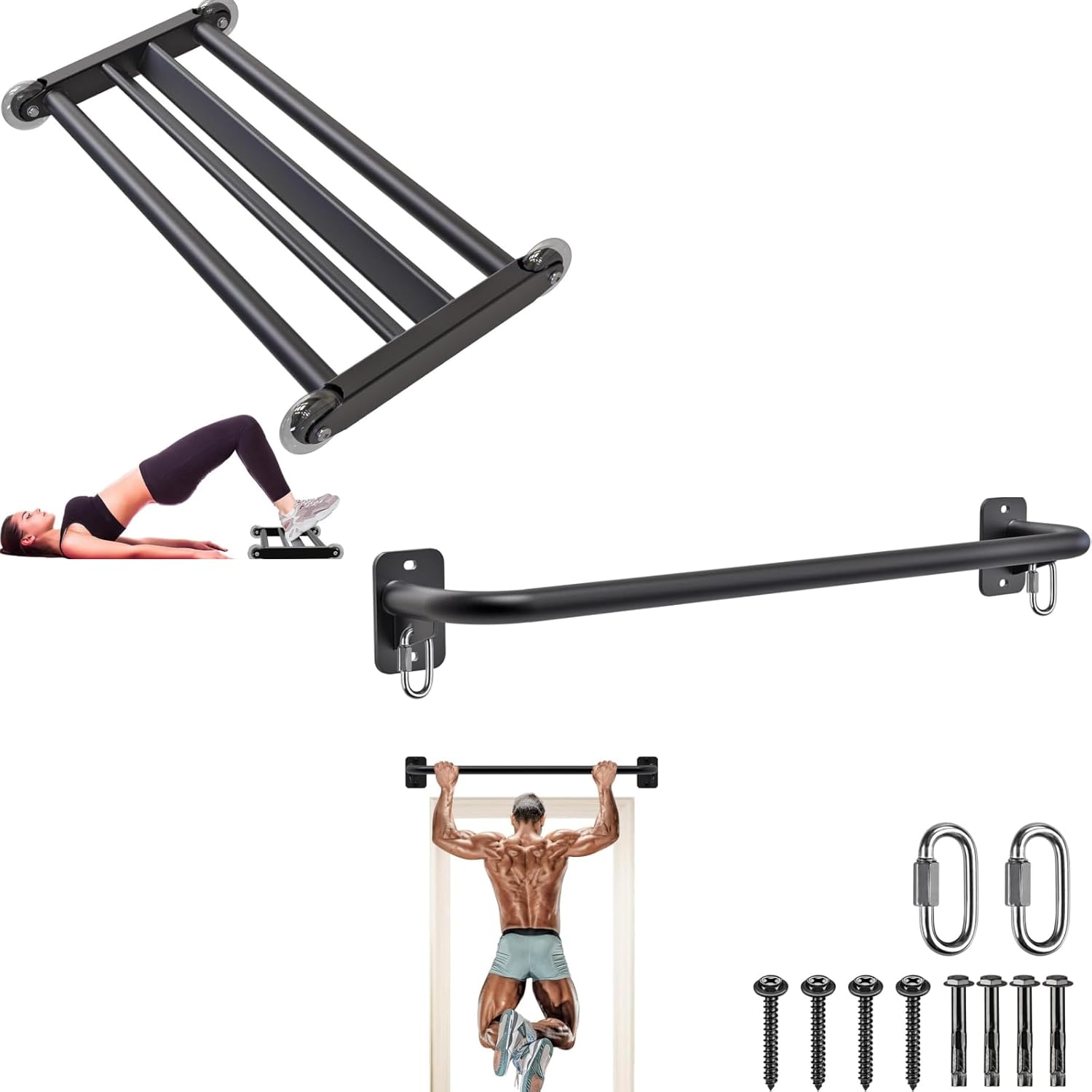 Amazon.com : SELEWARE Heavy Duty Pull Up Bar & Glute Ham Glider Bundle ...