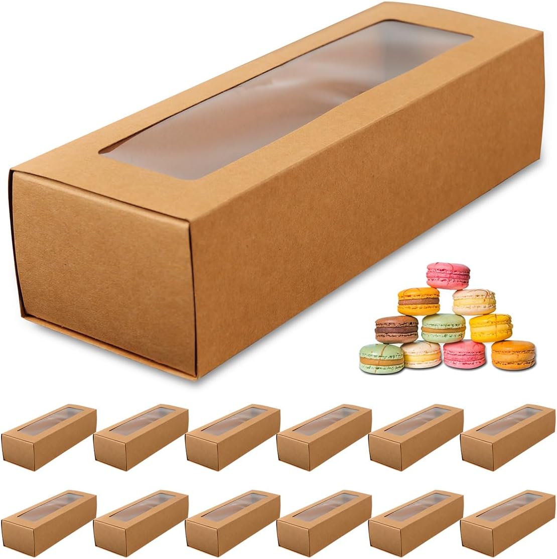 KBG Elegant Brown Macaron Boxes, 25pcs of 6, 7.2 inch x 1.96 inch x 1. ...