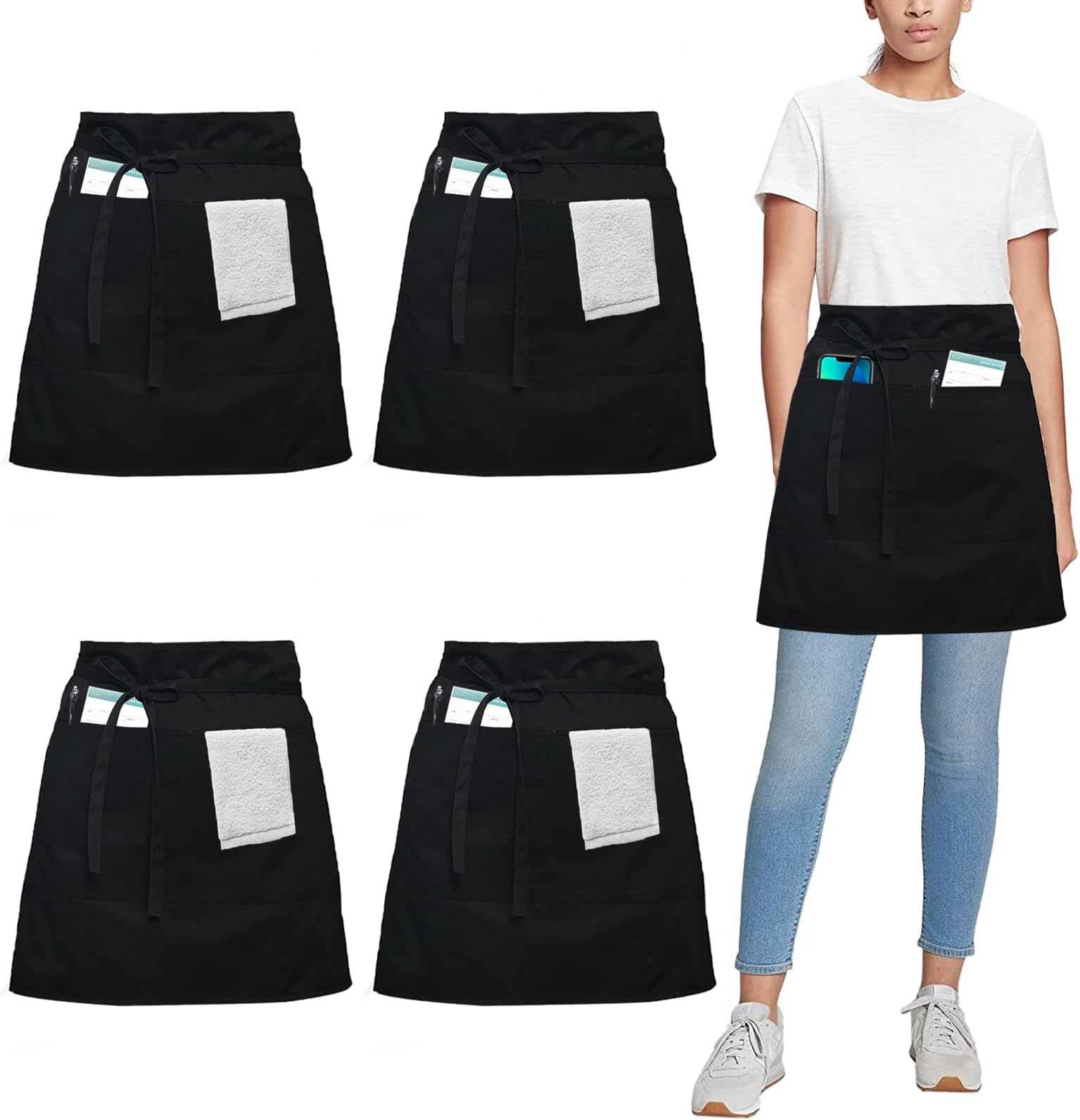 Amazon.com: 12 Pack - Black Server Waist Aprons, Waitress Half Apron ...