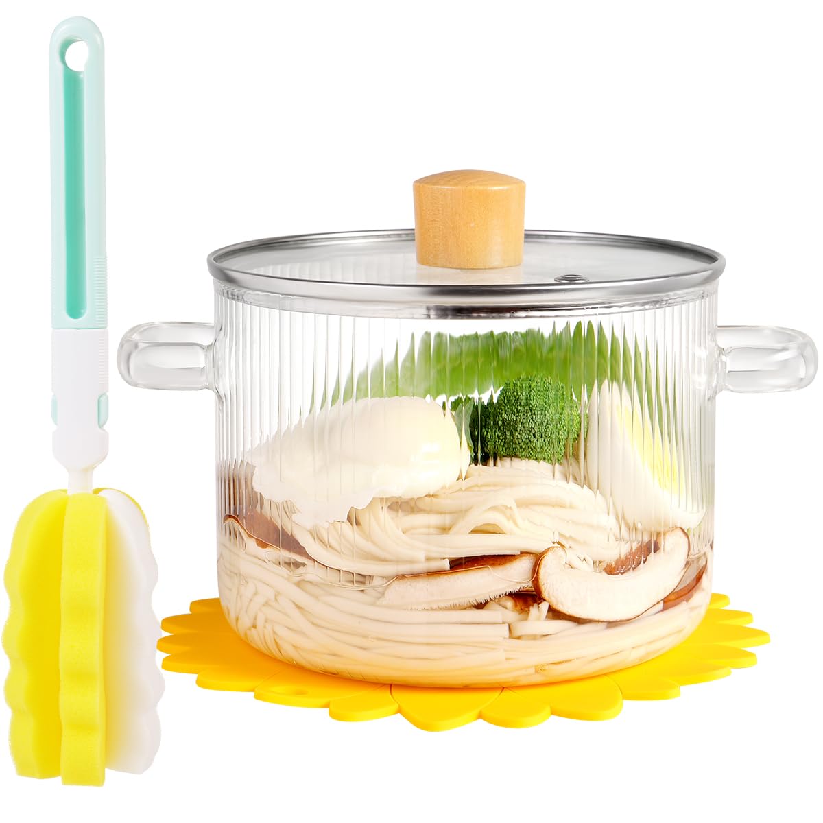 Amazon.com: Clear Glass Cooking Pot With Lid And Brush On Stove - 1.8L ...