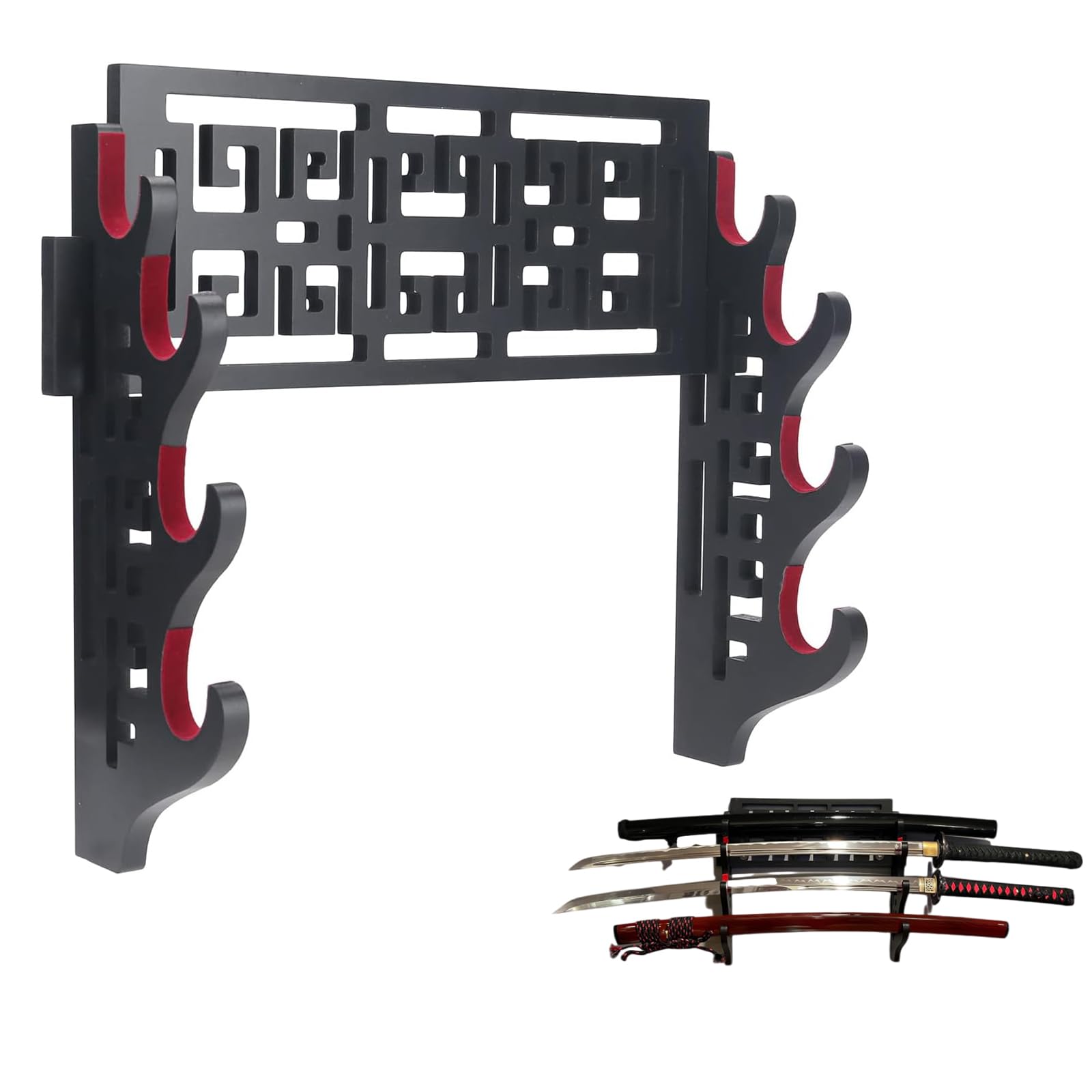 GUIIYLGG Sword Holder Katana Wall Mount - 4 Tier Velvet Padded Katana ...