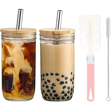 Amazon.com: Bubble Tea Cups 24oz 2 Pack, Reusable Iced Coffee Cups Wide ...