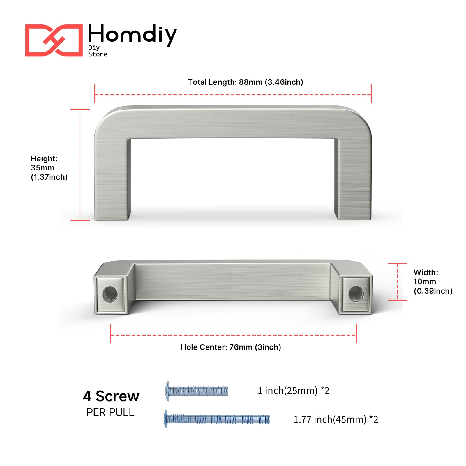 Snapklik.com : Homdiy 10 Pack 3in Cabinet Pulls Brushed Nickel Cabinet ...