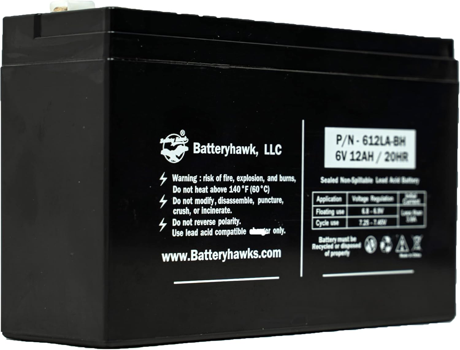 Amazon.com: 6v 12AH SLA Sealed Lead Acid Battery F1 Terminal 12-631 BP12-6 SLA1271 PS-6100 ...