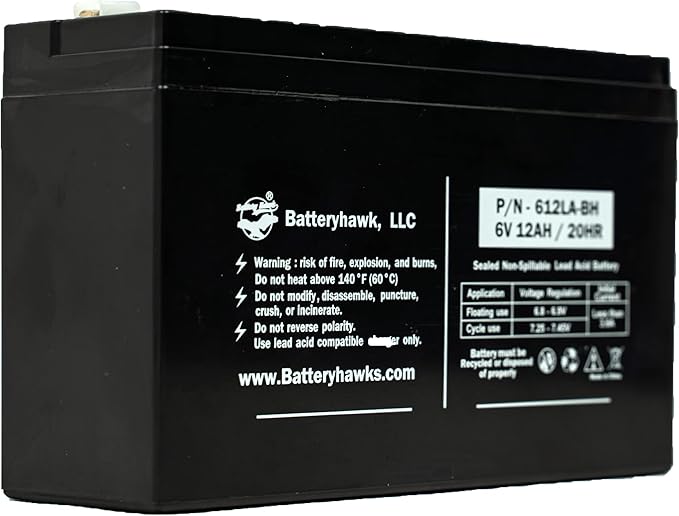 Amazon.com: 6v 12AH SLA Sealed Lead Acid Battery F1 Terminal 12-631 BP12-6 SLA1271 PS-6100 ...