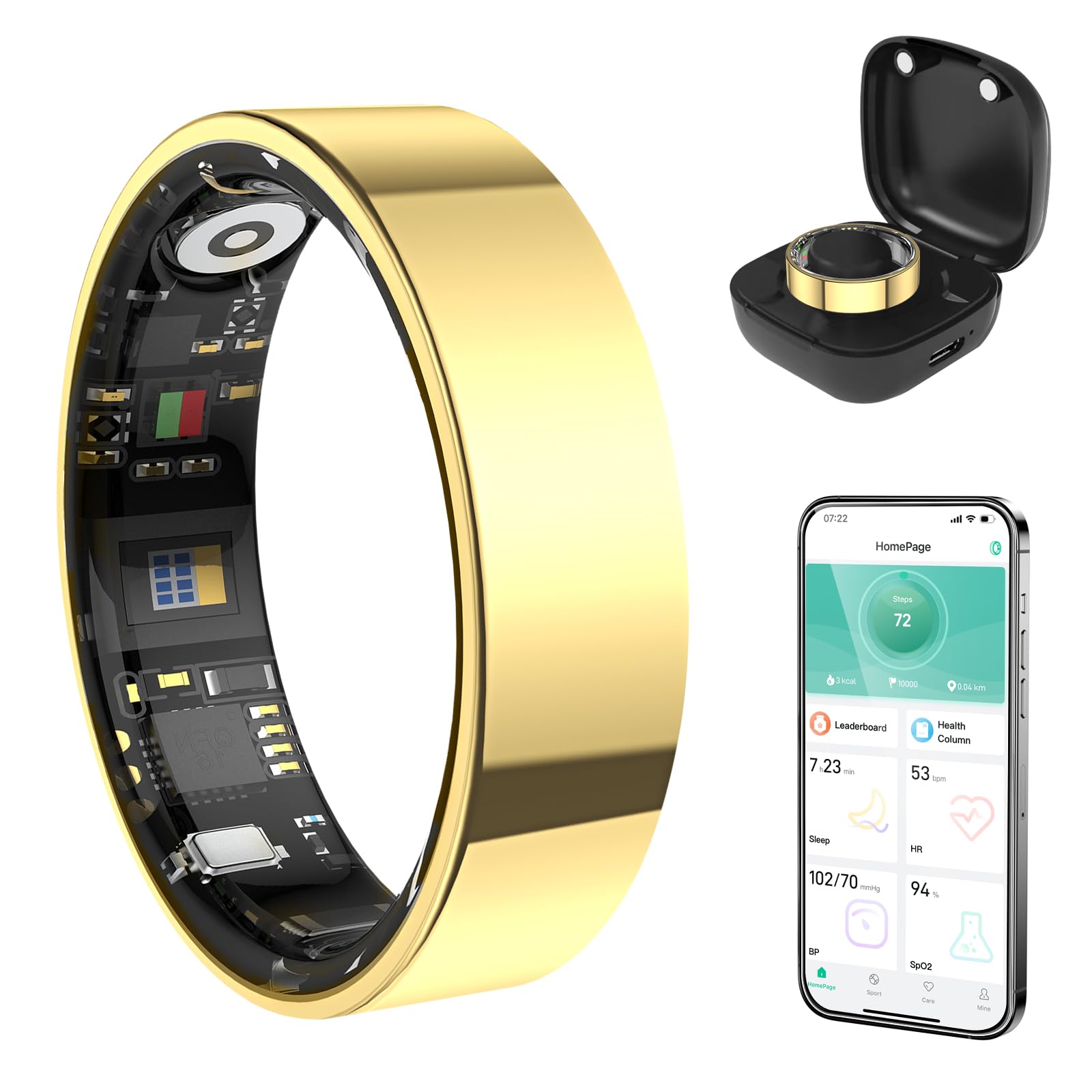 Amazon.com: Smart Ring Health Tracker, Bluetooth Connection Vital ...