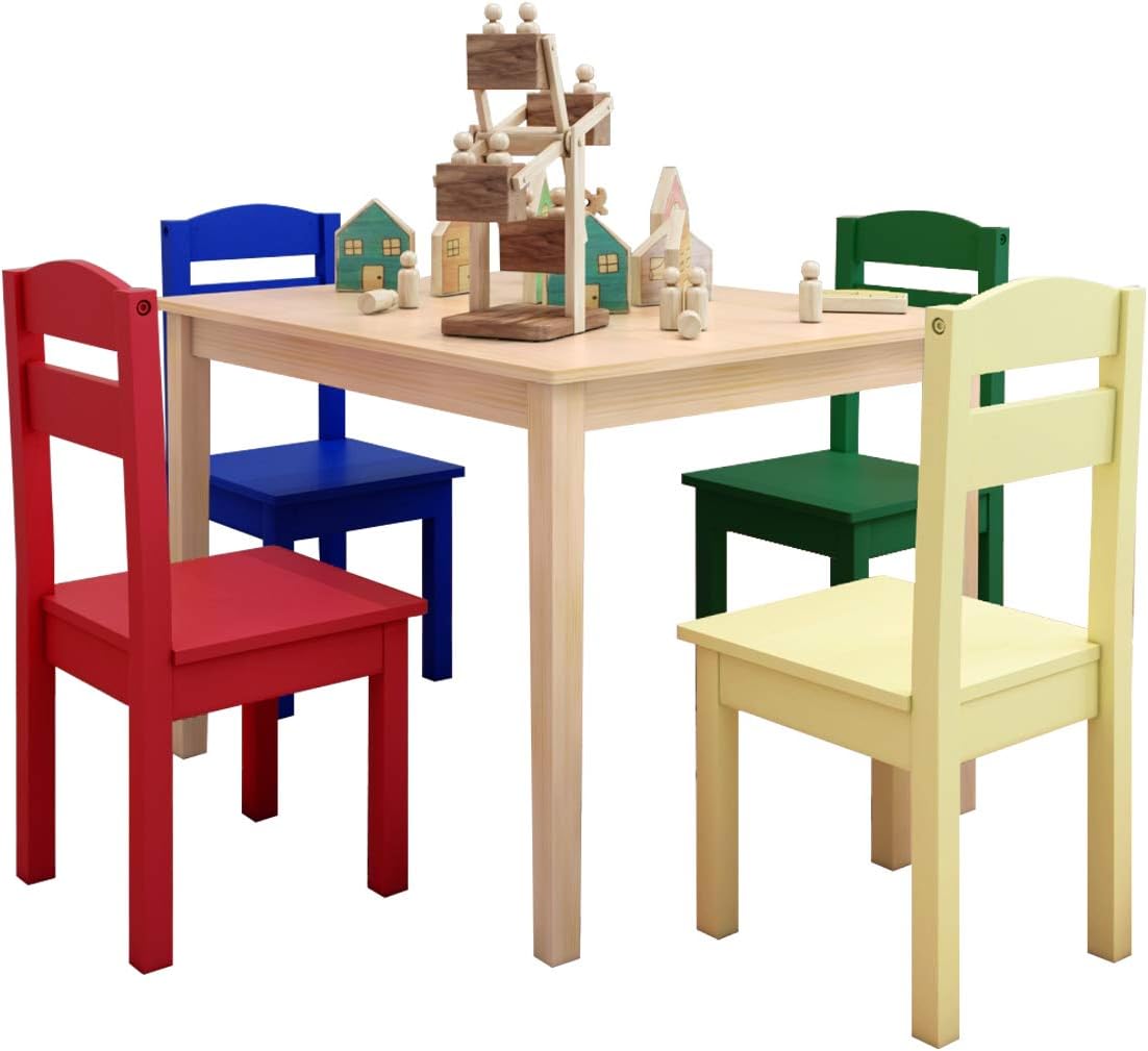 GOPLUS 5 TLG. Kindersitzgruppe, Kindertisch mit 4 Stühlen ...