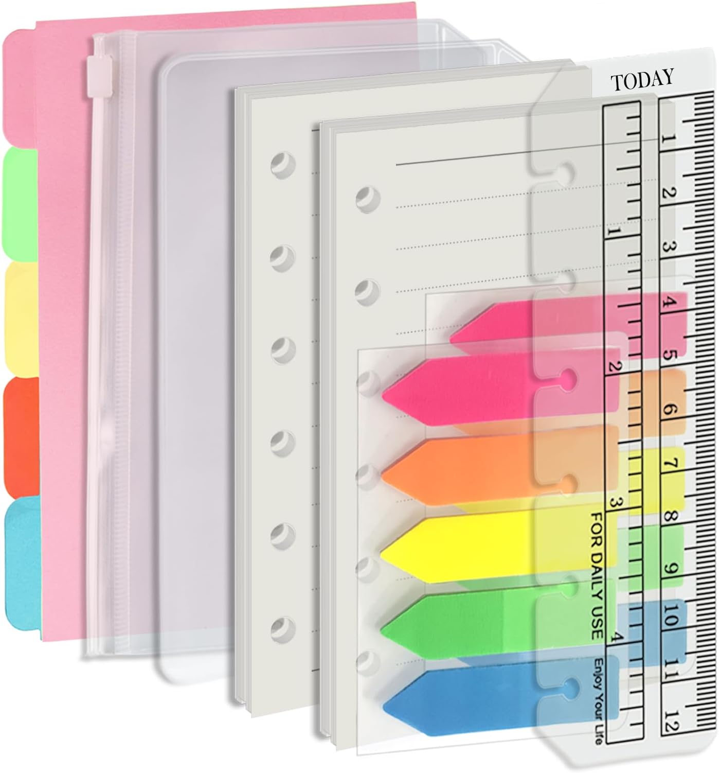 Amazon.com : Harphia A7 6 Holes Binder Refill Value Set, 90sheets ...