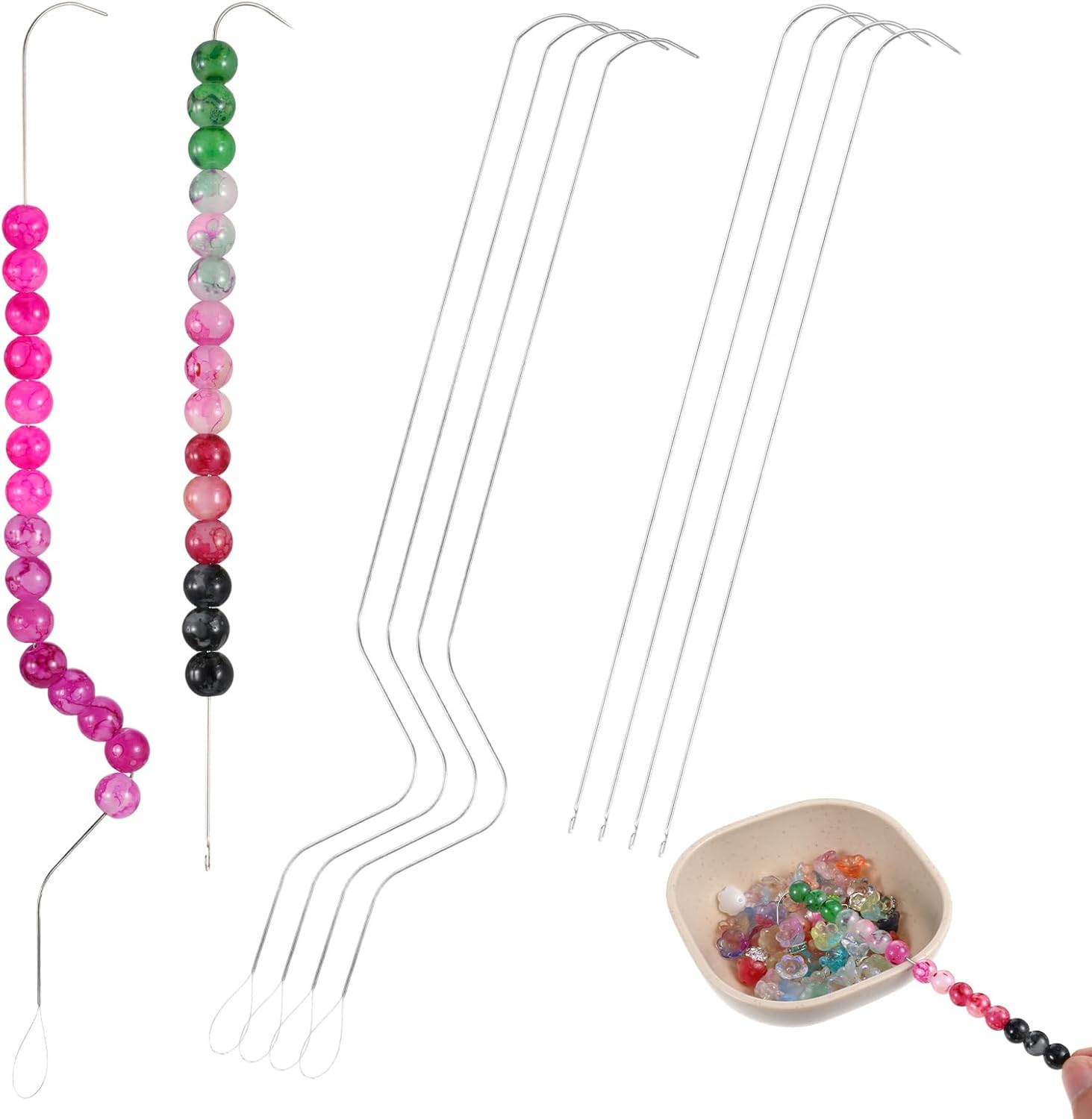 Amazon.com: Bead Spinner Needles 8Pcs Big Eye Bead Needle Curved Style ...