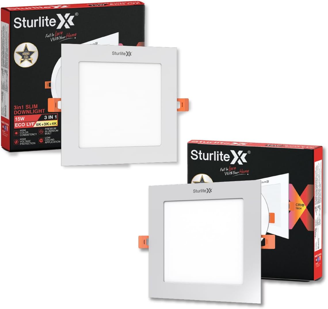 Sturlite Eco LYF 15W (3 in1) Square LED Downlight| Warm, Neutral & Cool ...