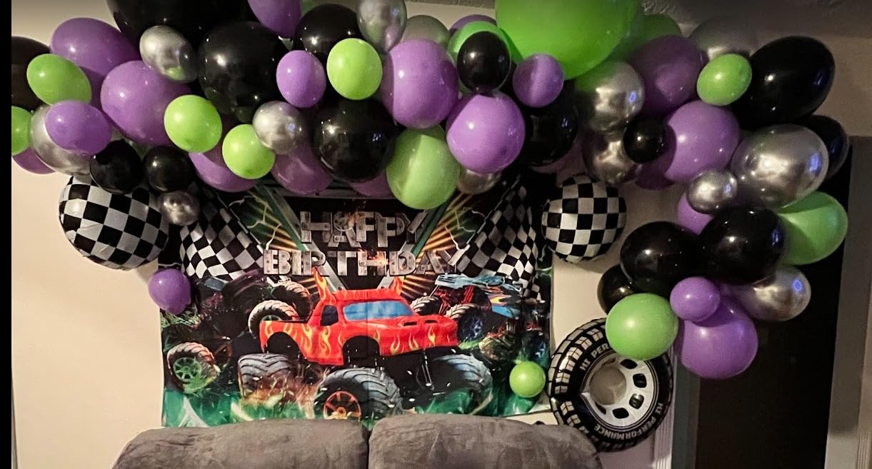 Amazon.com: Truck Balloon Green Purple Black Silver Big Wheels Foil ...