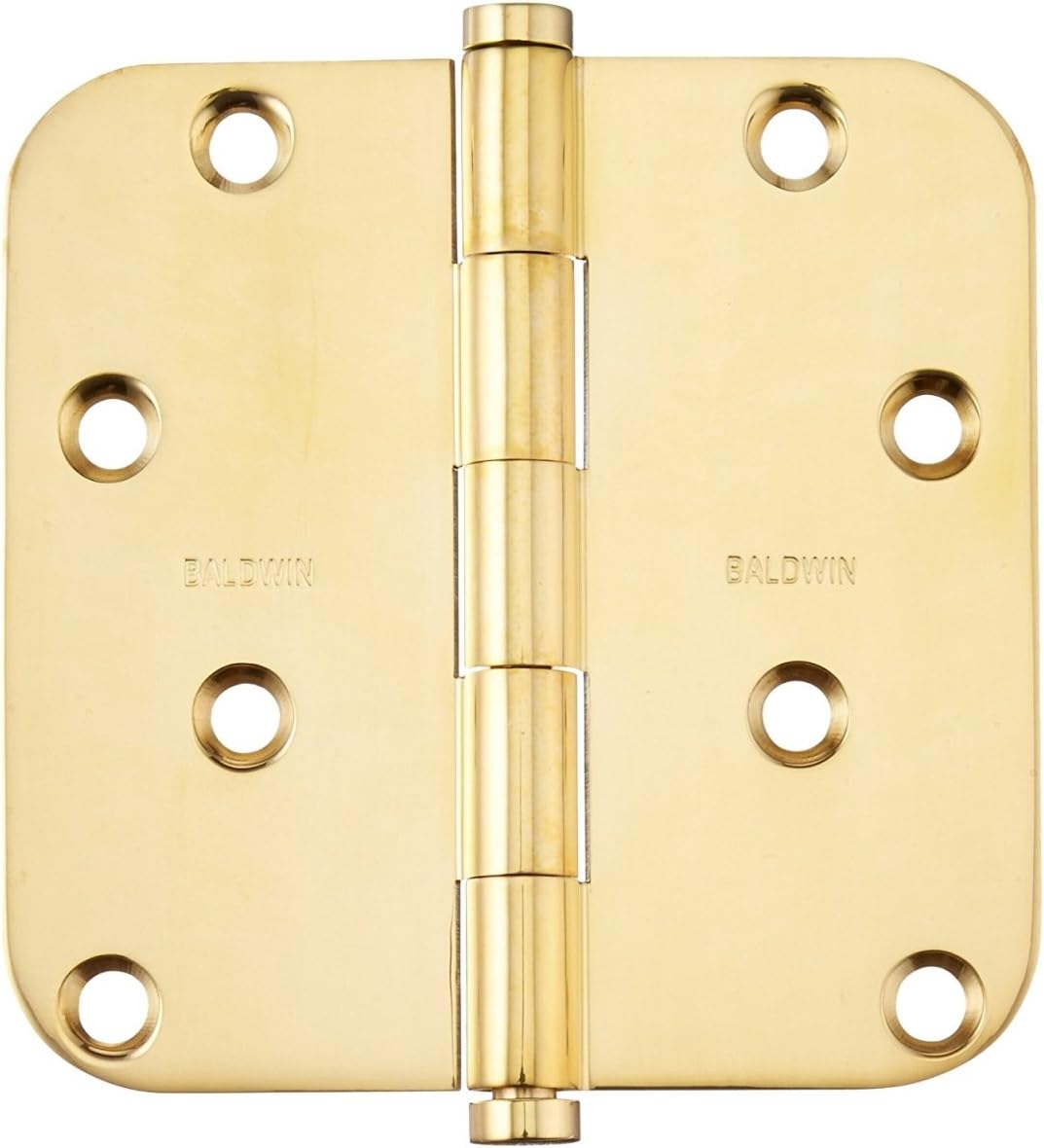 Baldwin 1140.I 4 Inch x 4 Inch Solid Brass Full Mortise Hinge with 5/8 Inch Radi, Polished Brass ...