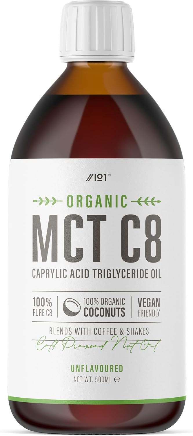 Organic C8 MCT Oil - 500ml - 100% Pure Cold Pressed C8 MCT - Premium Coconut Oil, Sustainably ...
