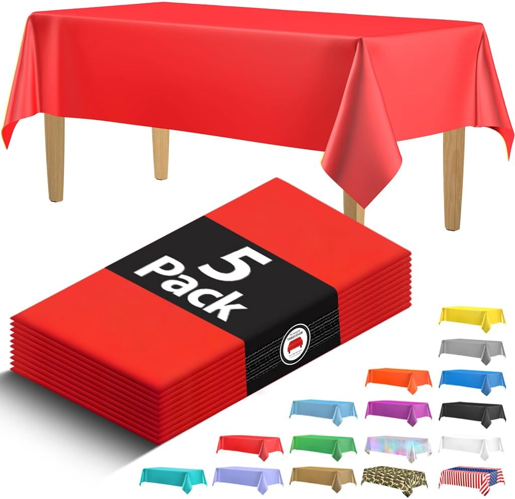 Amazon.com: 5 Pack Premium Red Plastic Tablecloth - 108 x 54 in ...