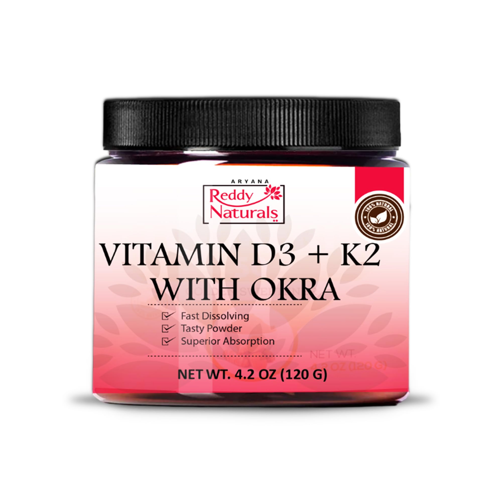 Reddy Naturals Vitamin D3 K2 Powder With Okra Natural Supplement ...