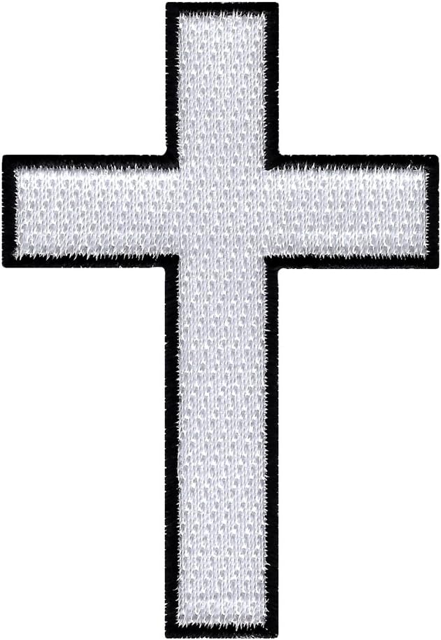 Amazon.com: Christian Cross Iron-On Embroidered Patch White Crucifix ...