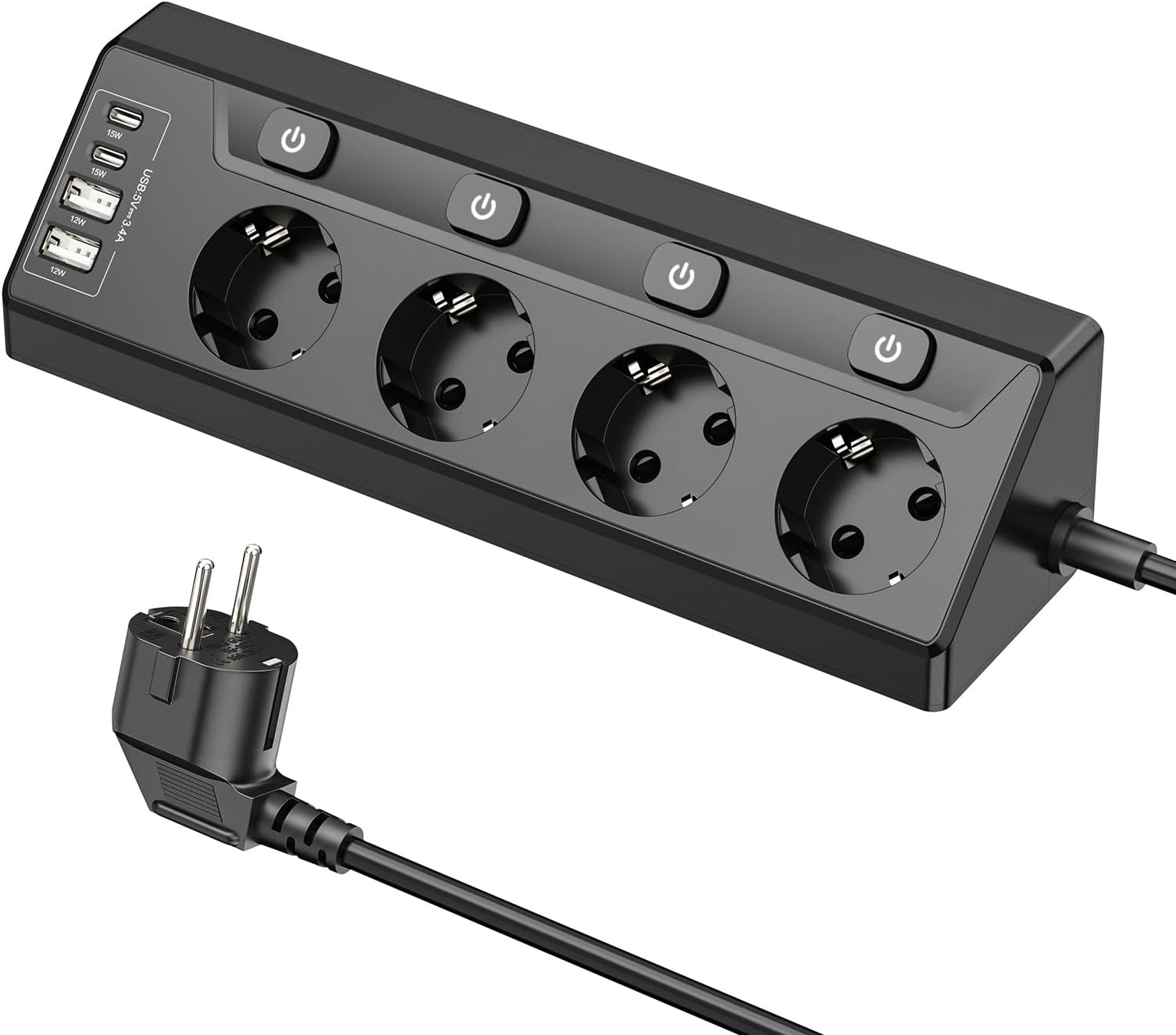 JACEPFY Steckdosenleiste 4-Fach Mehrfachsteckdose mit USB und 2 Type-C ...