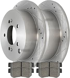 Amazon.com: AutoShack Pair of 2 Rear Drilled and Slotted Brake Rotors Silver and Ceramic Pads ...