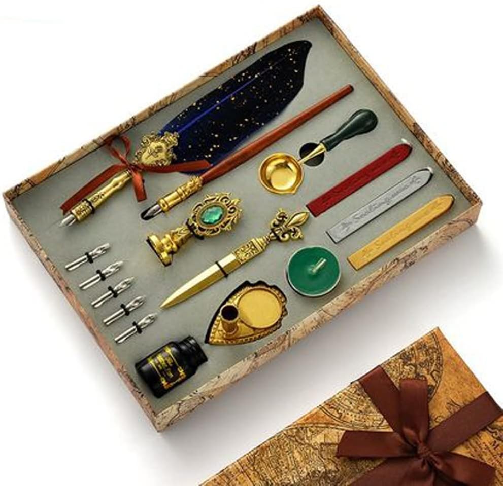 Natural Goose Feather Dipped Ink Fountain Pen With Sealing Wax Stamp ...