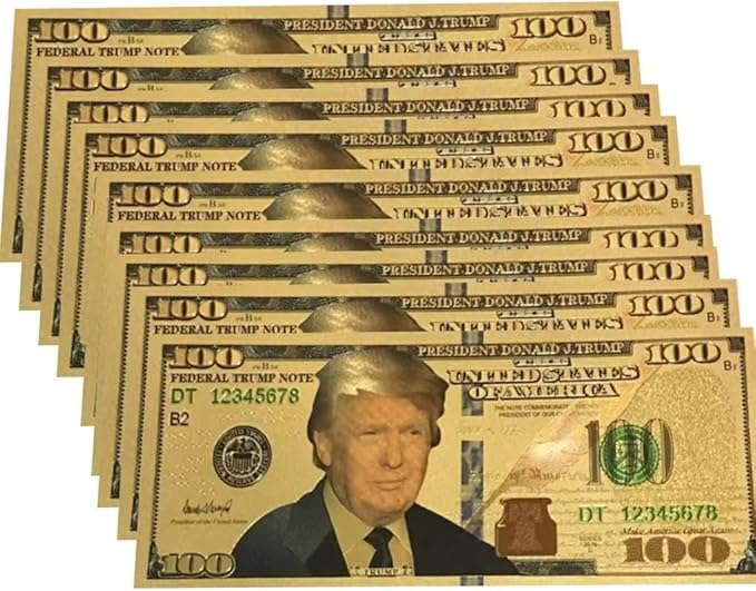 Amazon.com: 10pc Gold Trump Dollar Bills, $100 President Donald Trump ...
