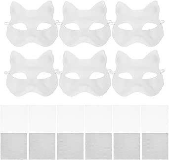 Amazon.com: Cabilock 12PCS Diy White Paper Cat Face Mask Crafts, Half ...