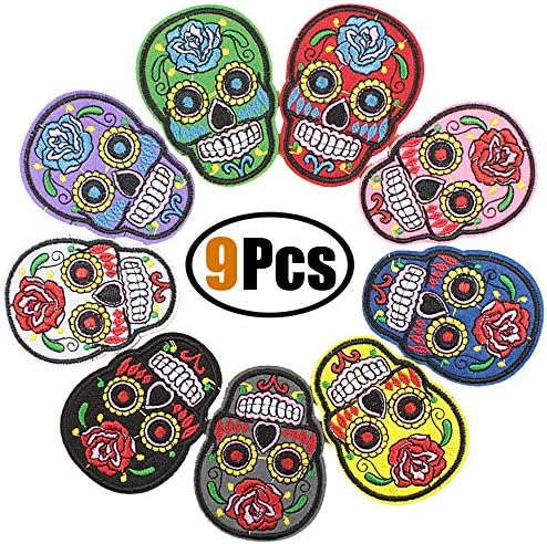 Amazon.com: 9 Pcs Skull Embroidered Patches,Iron On Patches, Sew On Applique Patch，Embroidery ...