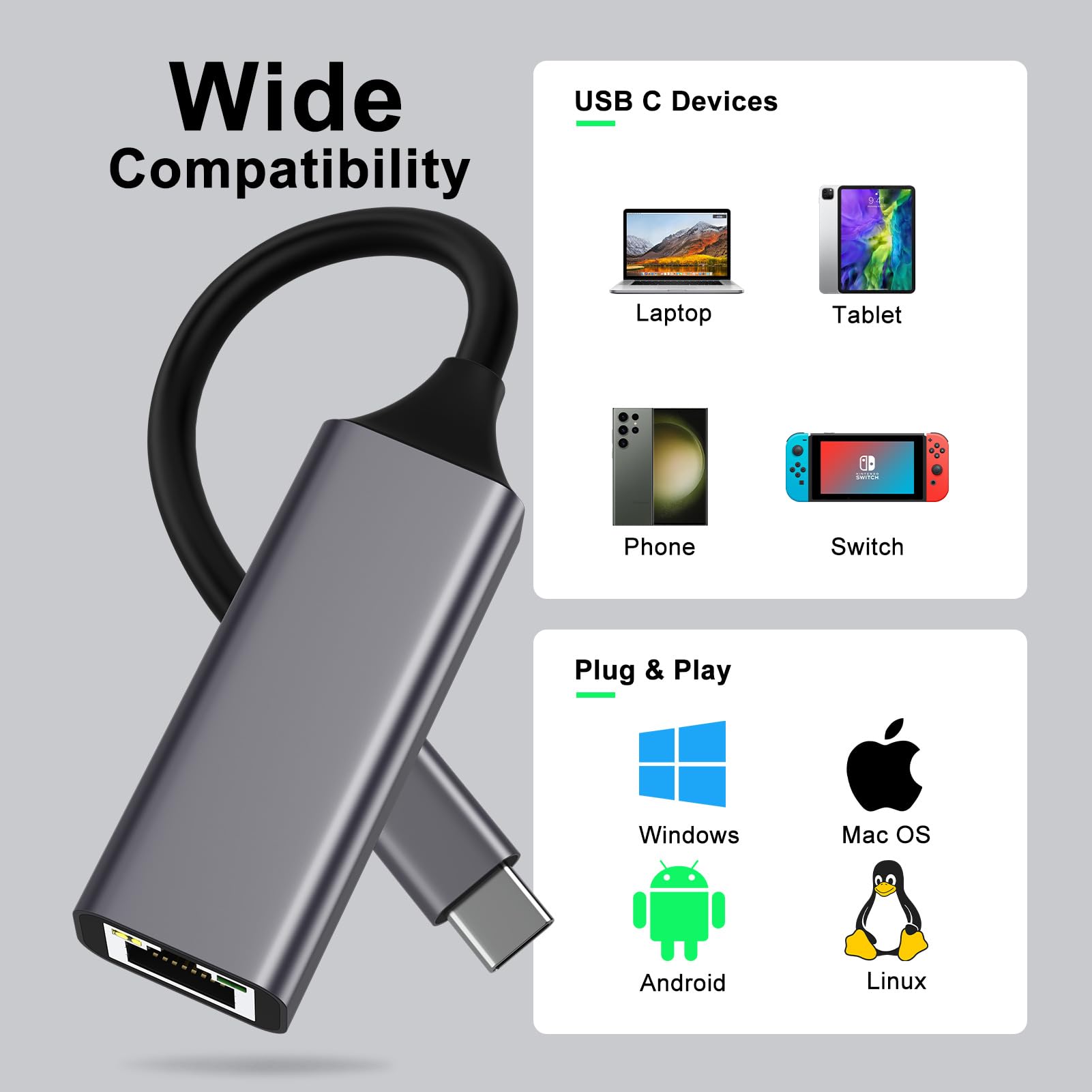 Snapklik.com : USB C To Ethernet Adapter, Portable 1-Gigabit Network ...