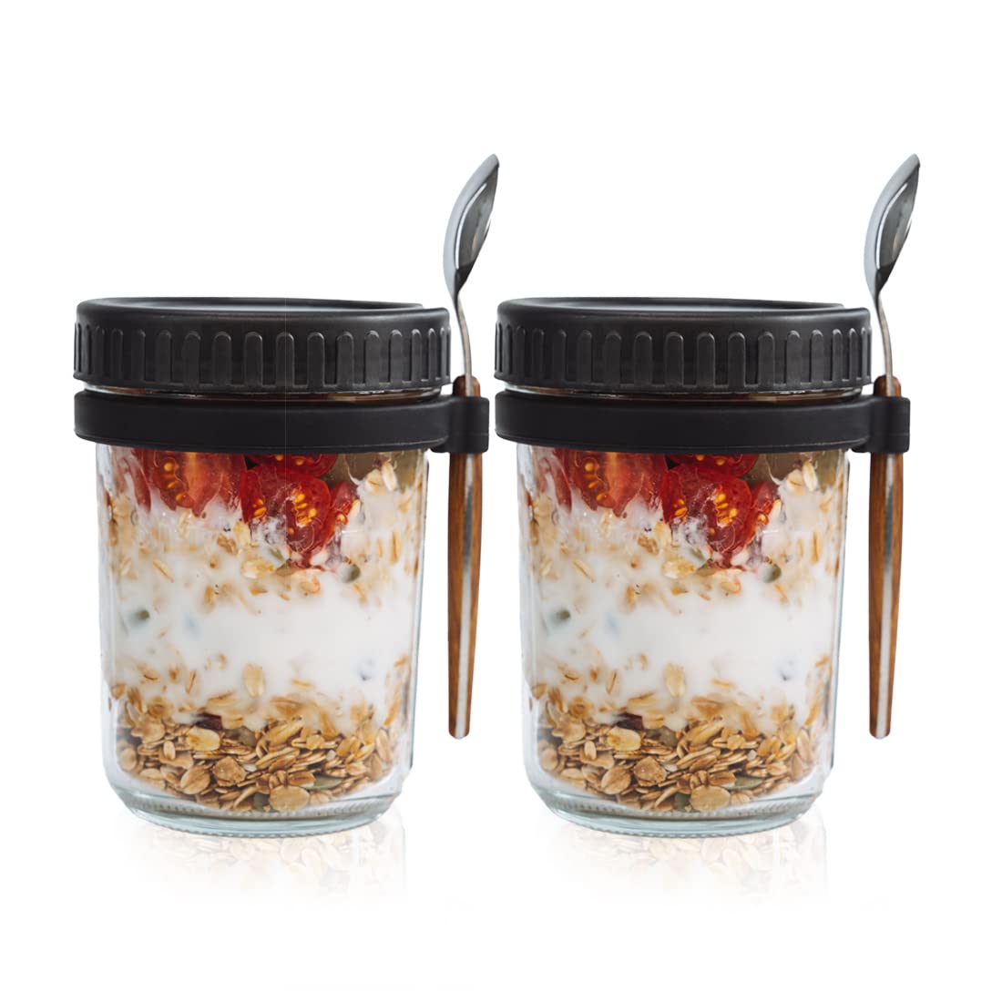 SMARCH Overnight Oats Jars with Lid and Spoon Set of 2, 10 oz Large Capacity Airtight Oatmeal ...