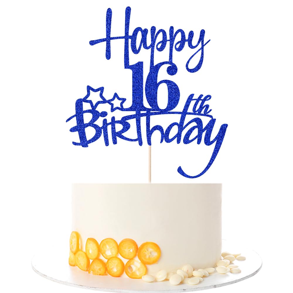 Amazon.com: Kaoenla Glitter Happy 16th Birthday Cake Topper - Hello 16 ...
