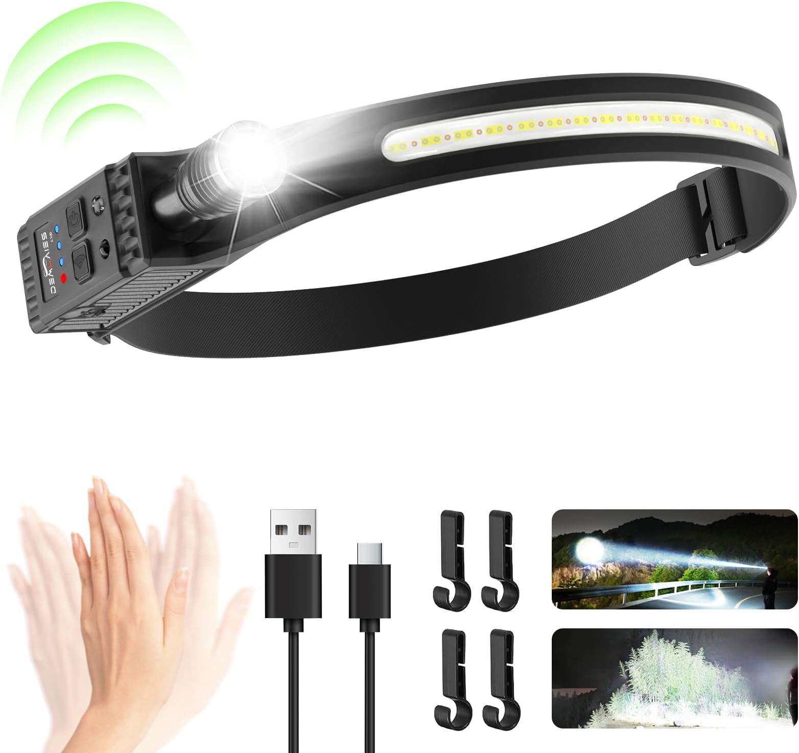 Head Torch Rechargeable, Super Bright 230° Wide Beam Adjustable Focus ...