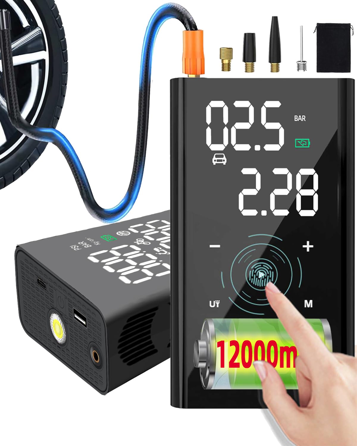 yanace 12000mAh Compressore Aria Portatile, Velocità 4X, 150PSI ...