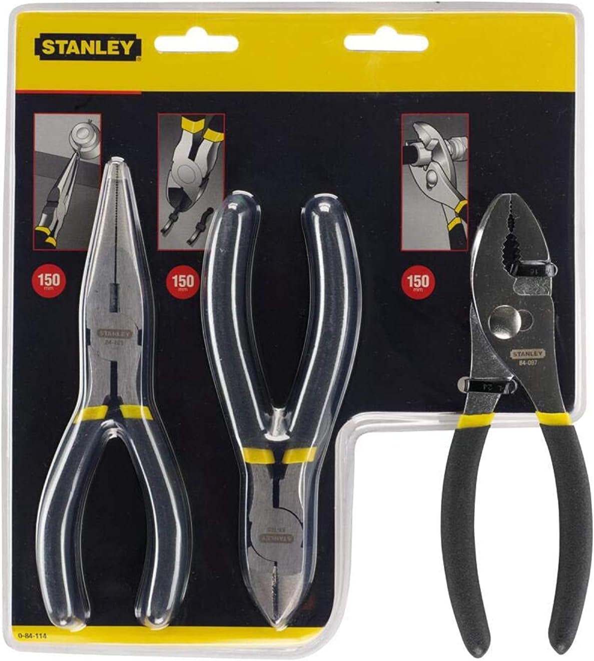 STANLEY Pliers Set, Basic 6-Inch Slip Joint, 6-Inch Long Nose, 6-Inch ...