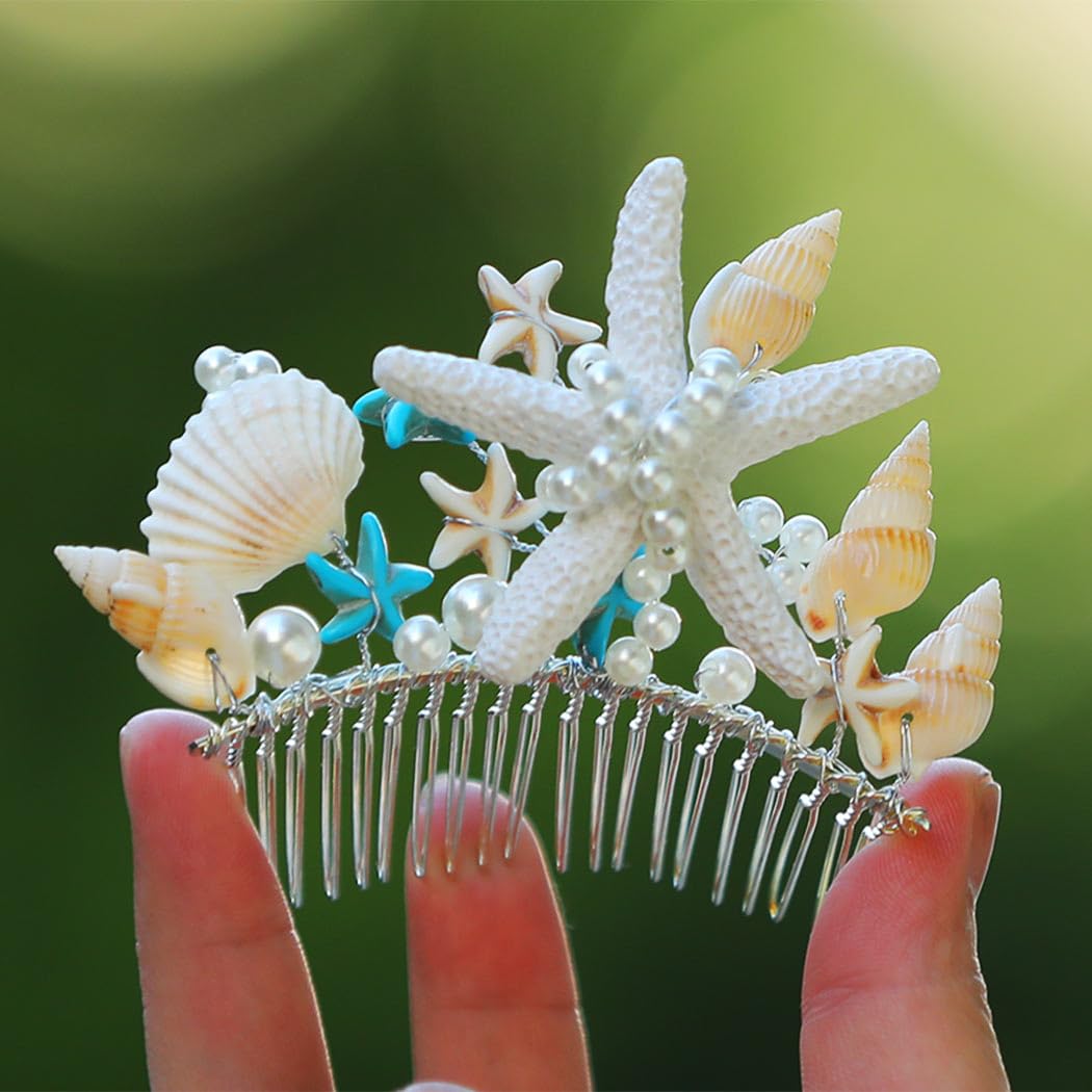 Amazon.com : Brishow Starfish Tiara Comb Silver Seashell Crown Combs ...