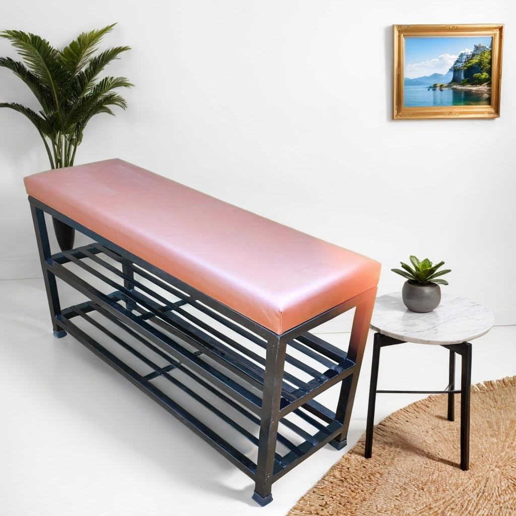 TRUPOT A One Steels Sitting Bench with Cushion & Double Shoe Rack 32 ...