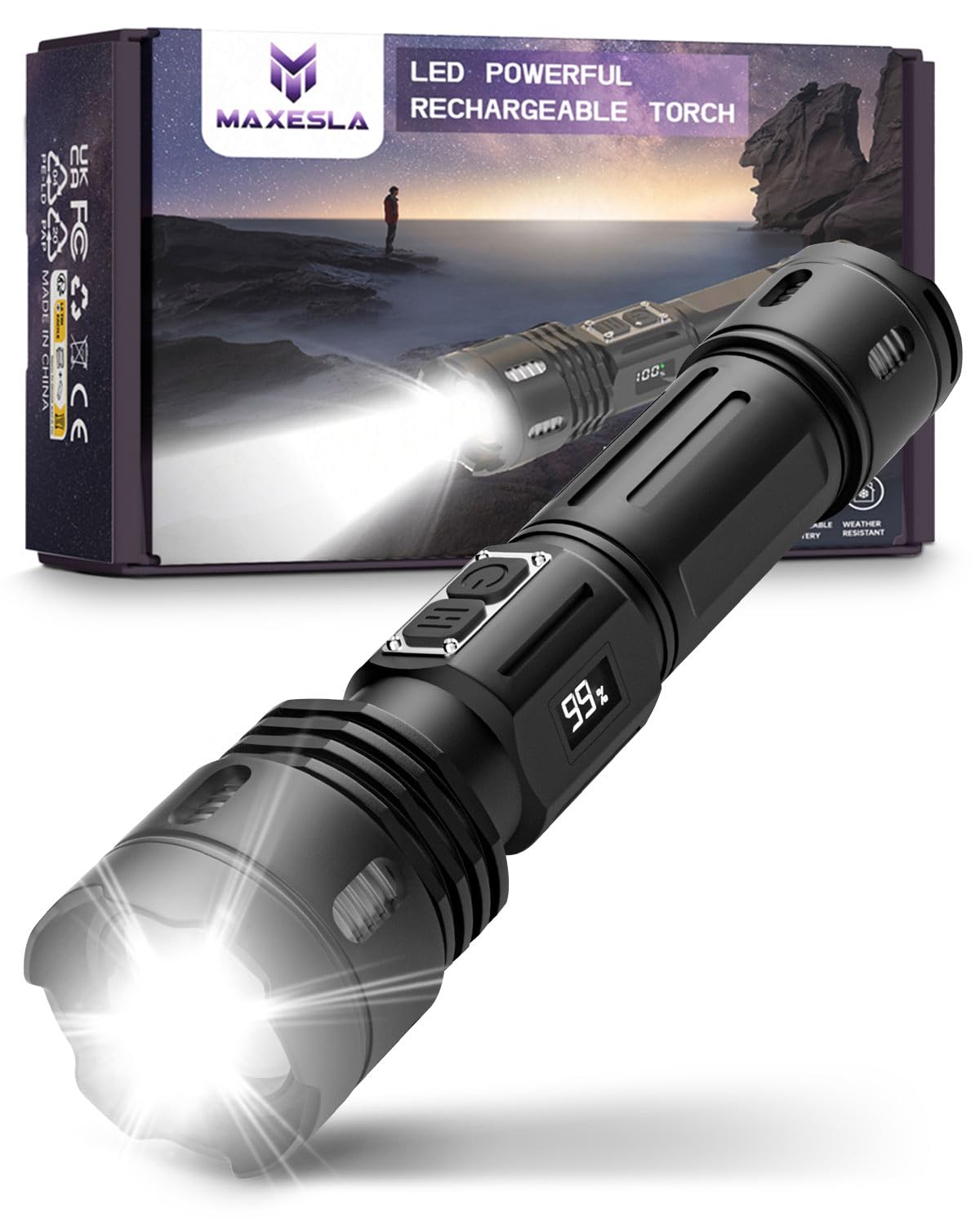 Maxesla 500000 Lumens Torches Led Super Bright,5000 mAH Rechargeable ...