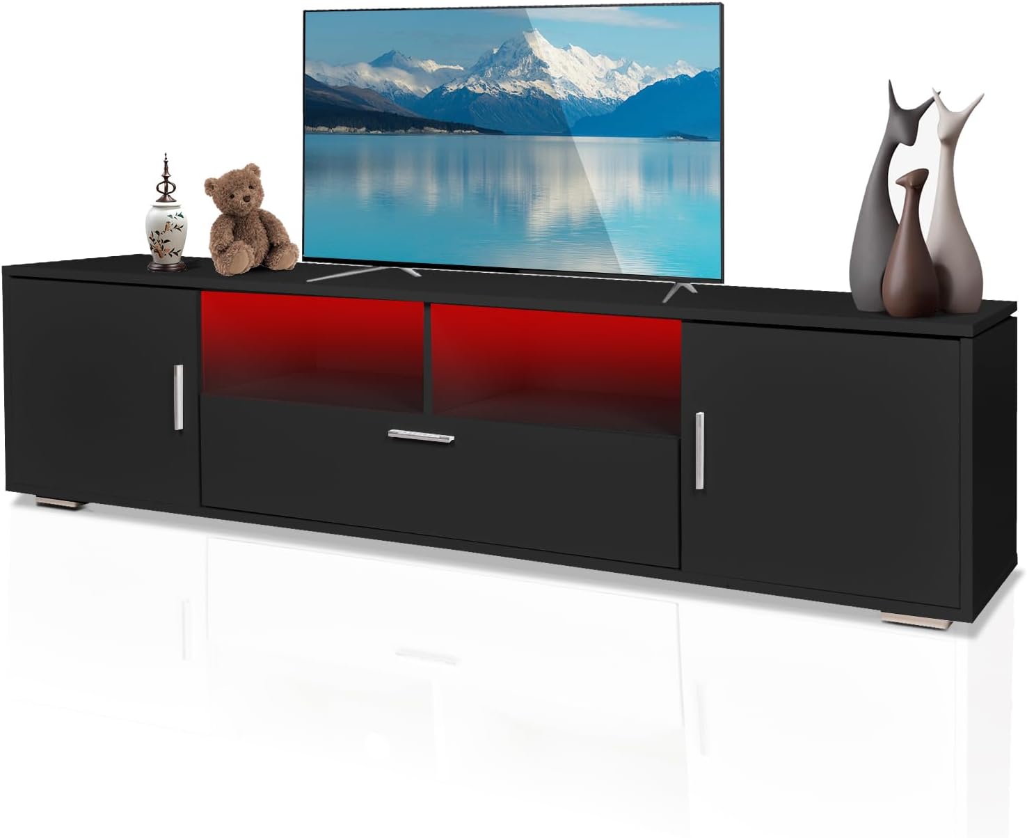 Amazon.com: High Glossy LED Black TV Stand for 55/60/65 inch TV,Modern ...
