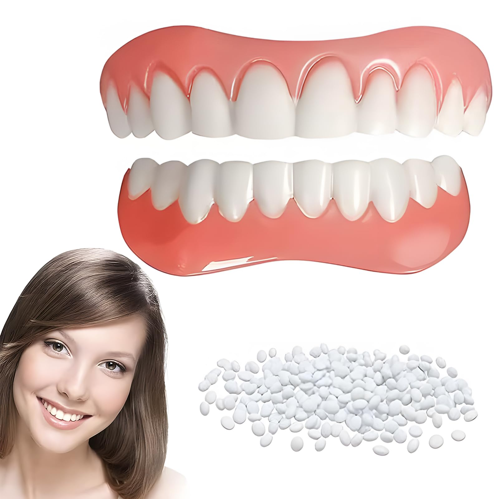 1 Pair of Snap-On Dentures Set, Comfortable Silicone False Teeth for ...