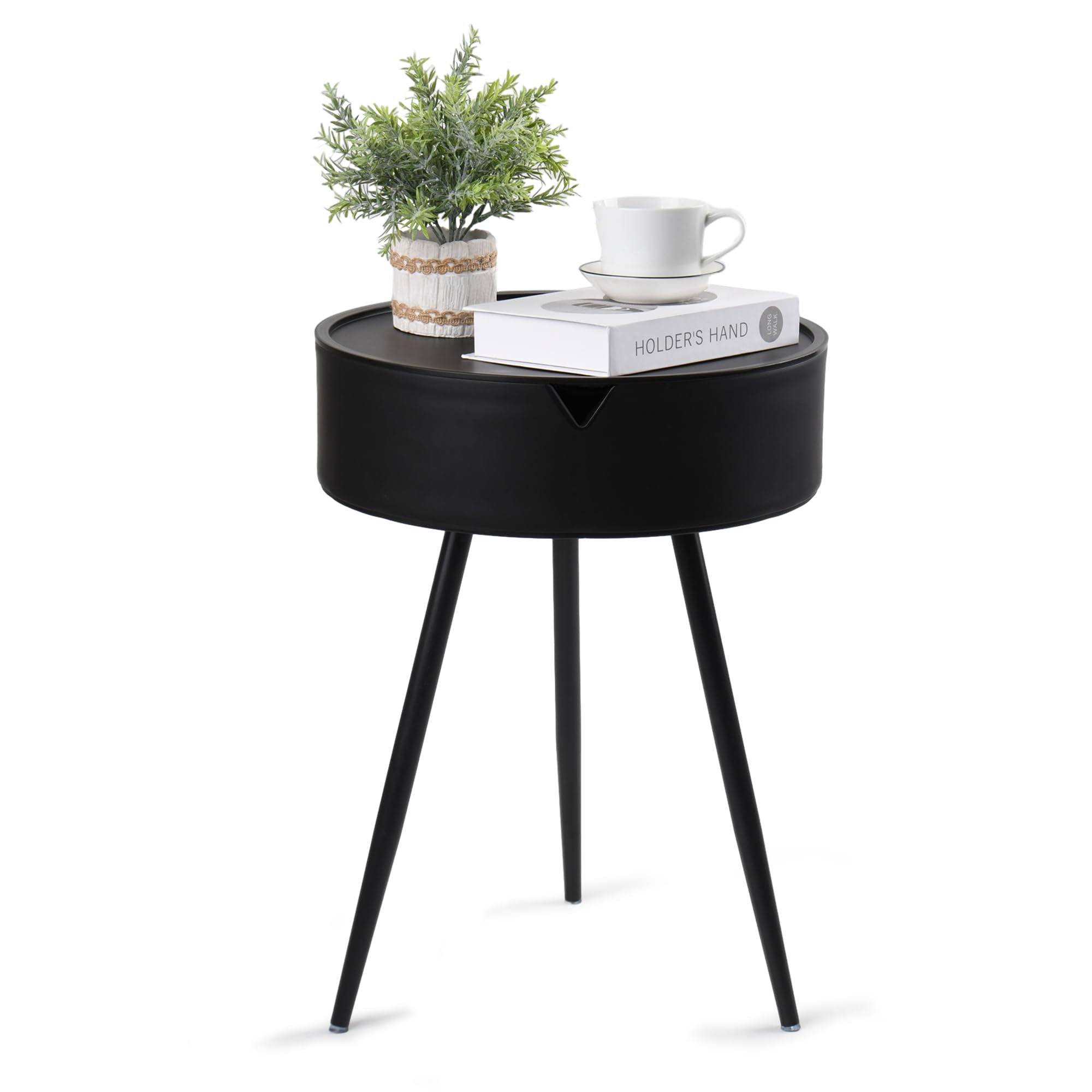 TRUDING Round Side Table with Storage for Living Room, Modern Small End ...