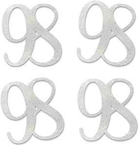Amazon.com: Silver Glitter 98 Cut-Out Numbers, 98th Birthday Party ...