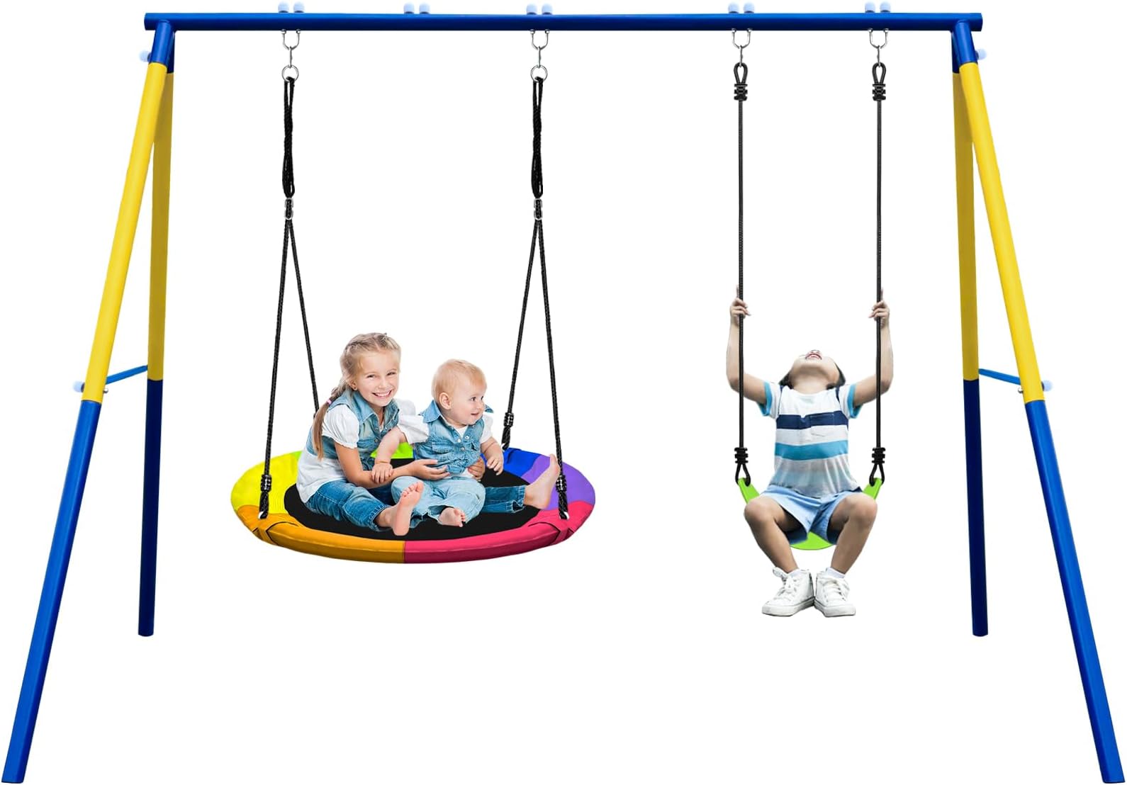 Amazon.com: Athfiner 400lb Swing Set 2 Seat with A-Frame for Kids ...