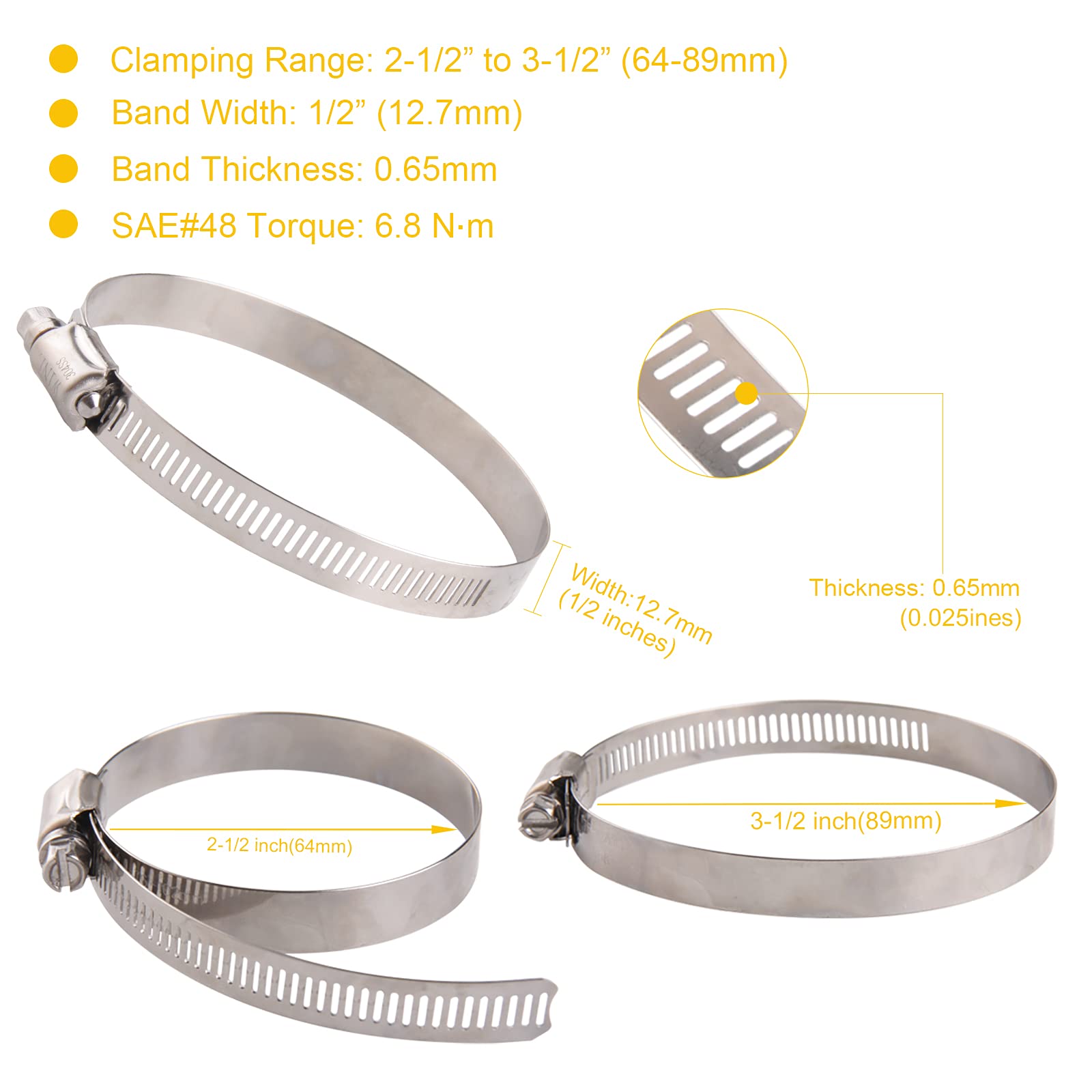 Snapklik.com : WINL 3 Inch Stainless Steel Hose Clamps- 10 Pack SAE 48 ...