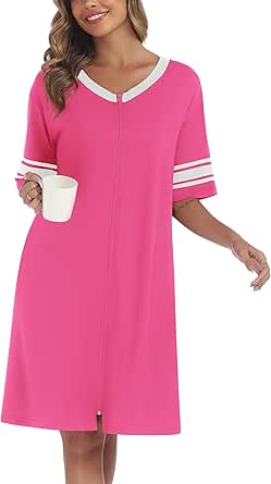 Ekouaer Zip Up Robe for Women Color Block Lightweight Summer Bathrobes ...