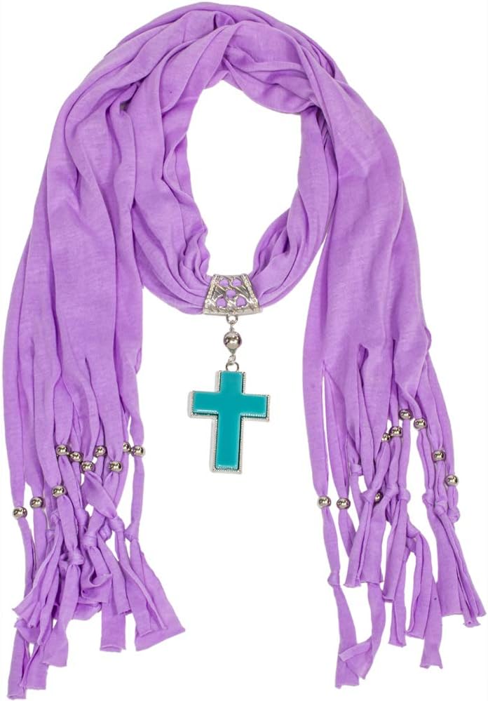 Amazon.com: Turquoise Christian Cross Pendant on Purple Scarf - Easter ...