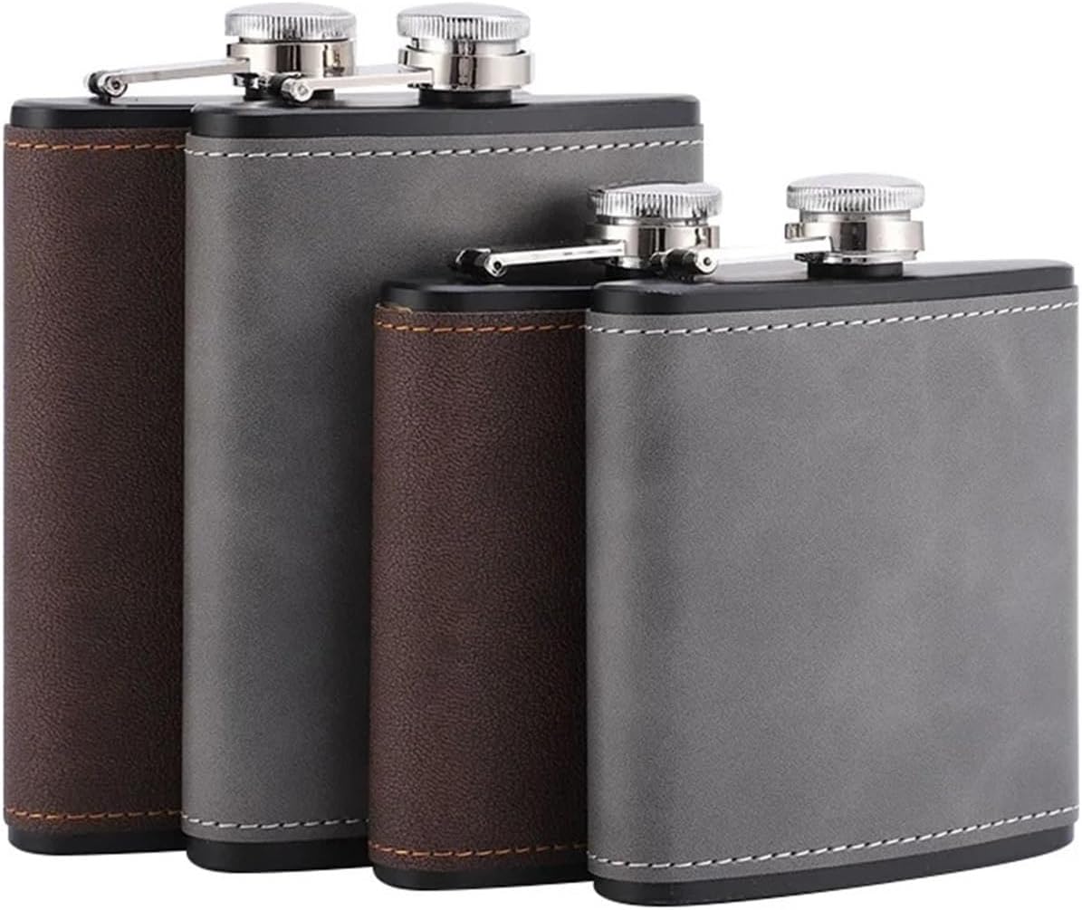Amazon.com | YHOOAMZ 6/8oz Portable Hip Flask Brown Leather Covered ...