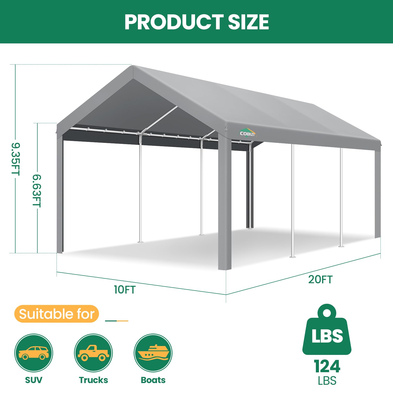 Snapklik.com : COBIZI Carports 10x20 Heavy Duty Car Canopy Garage 2.0 ...