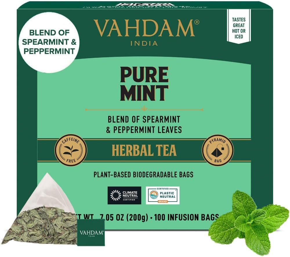 Amazon.com: VAHDAM, Pure Mint Herbal Tea (100 Pyramid Tea Bags ...